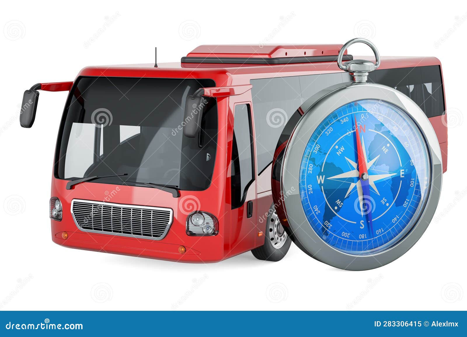 Bus with Compass, 3D Rendering Stock Illustration - Illustration of ...