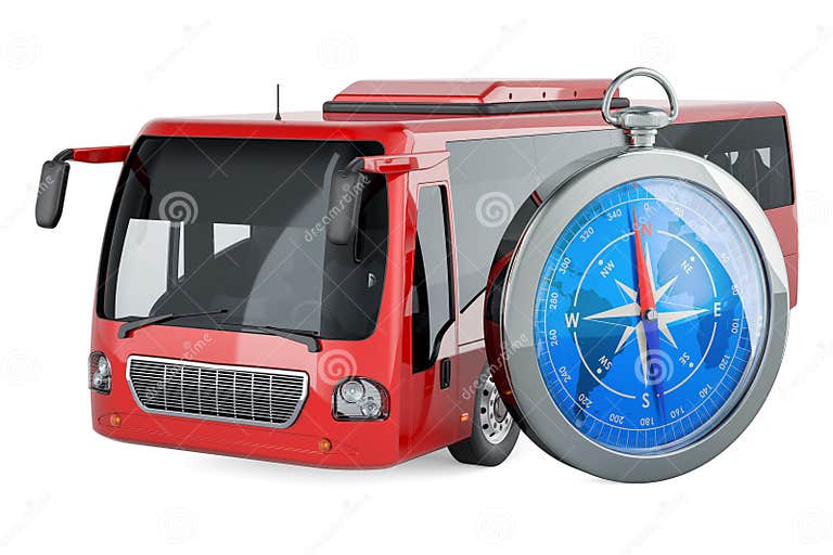 Bus with Compass, 3D Rendering Stock Illustration - Illustration of ...