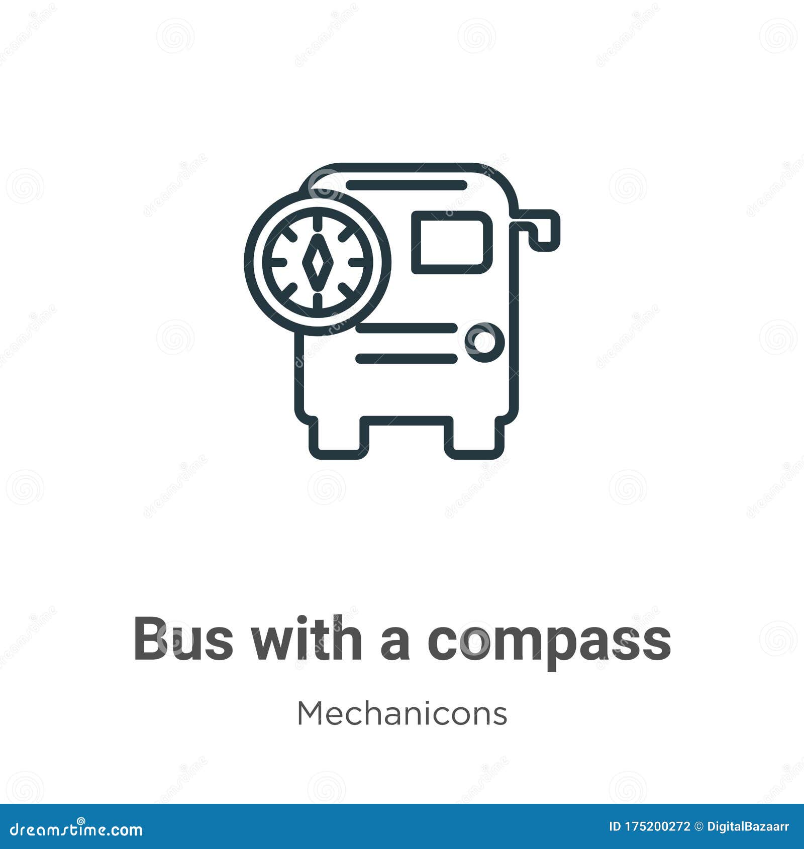 Bus with a Compass Outline Vector Icon. Thin Line Black Bus with a ...