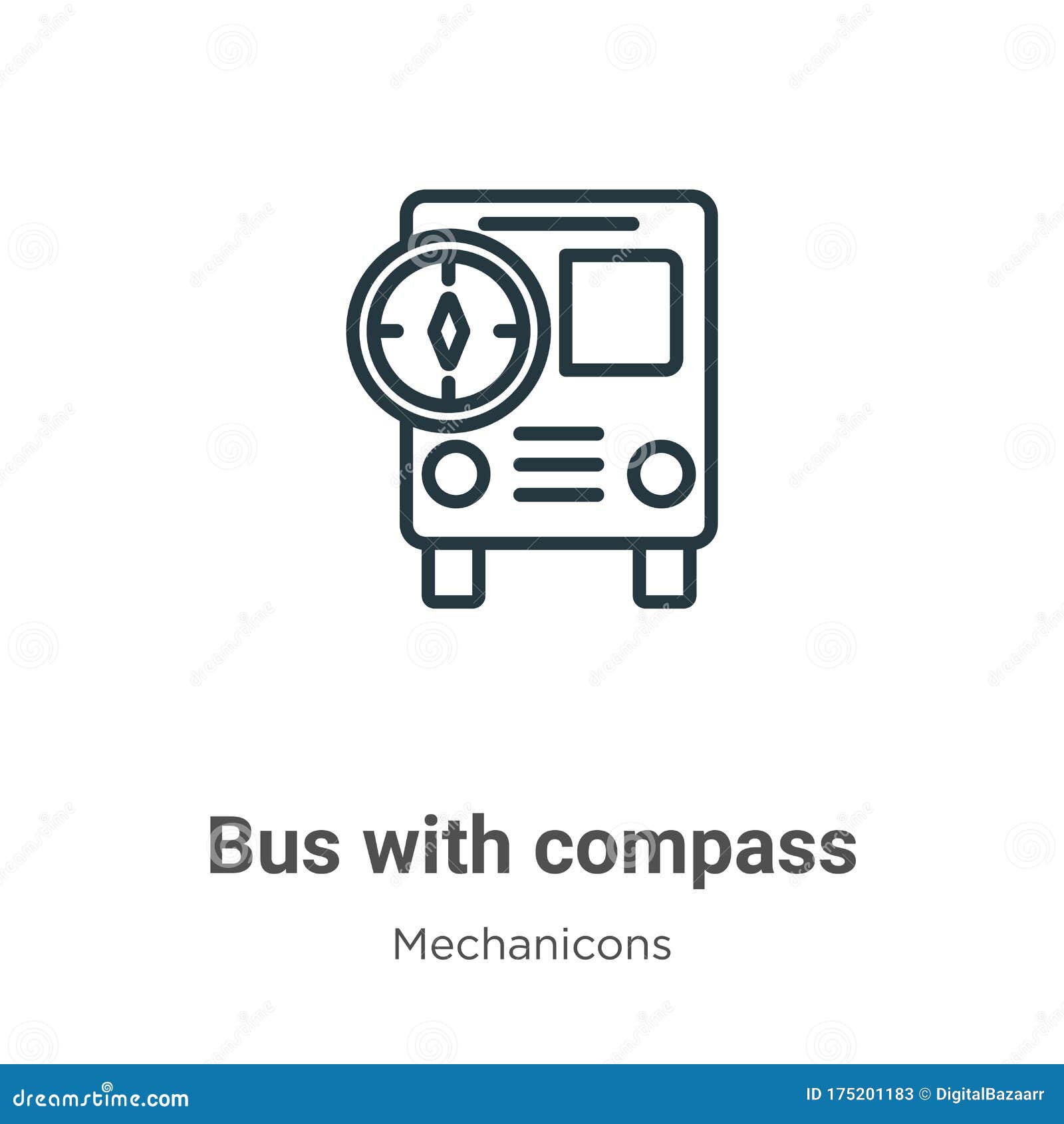 Bus with Compass Outline Vector Icon. Thin Line Black Bus with Compass ...