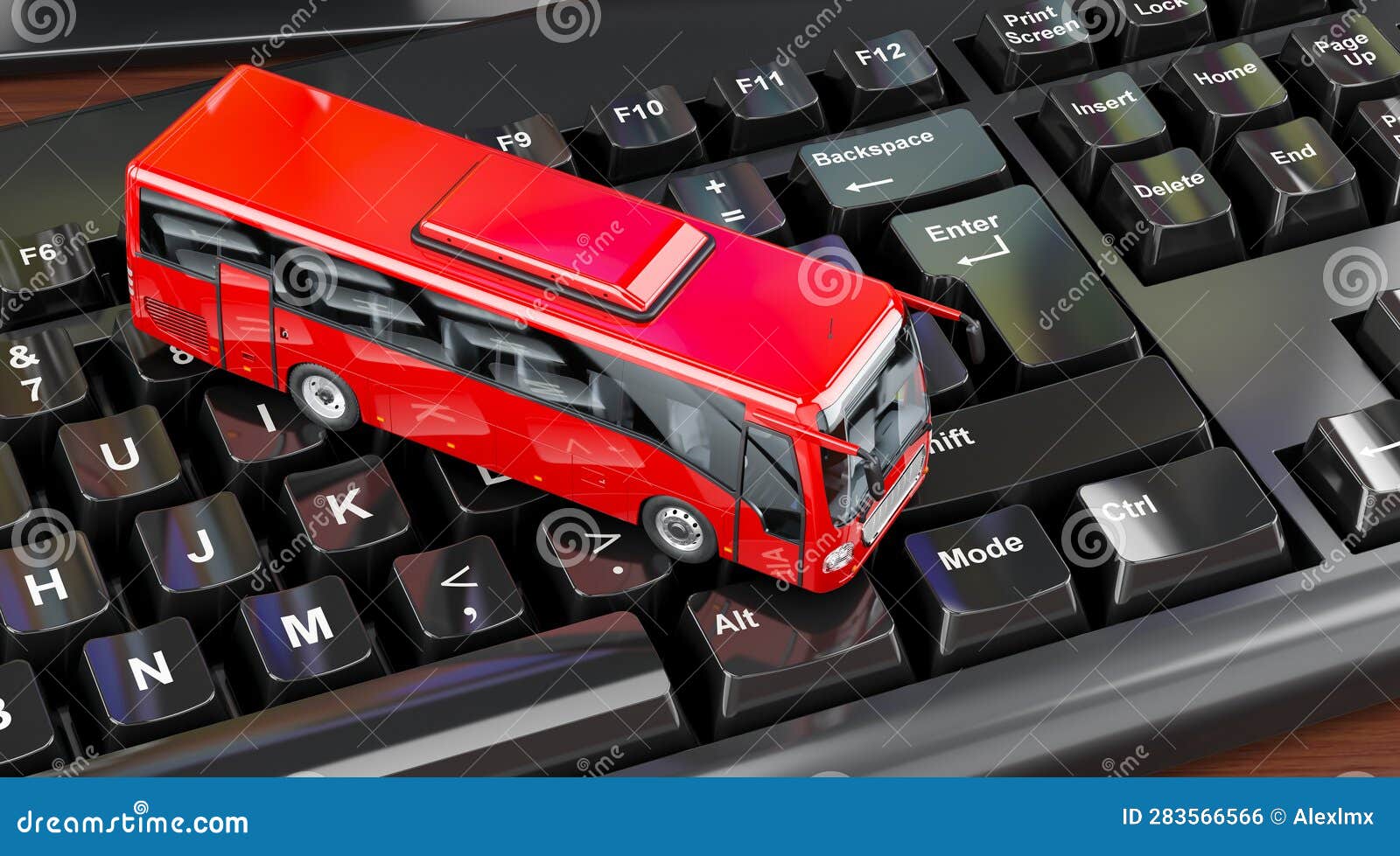 Bus on Computer Keyboard Concept, 3D Rendering Stock Illustration ...