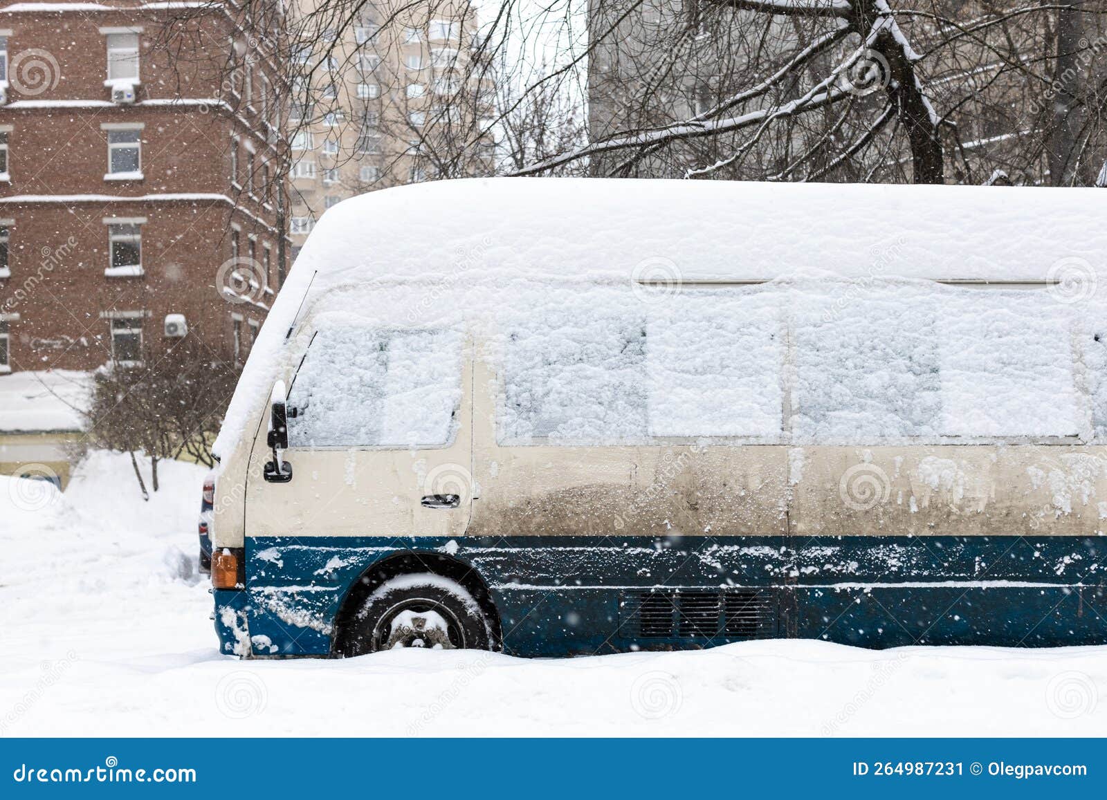Bus Covered with Snow after a Snowfall Stock Image - Image of street ...