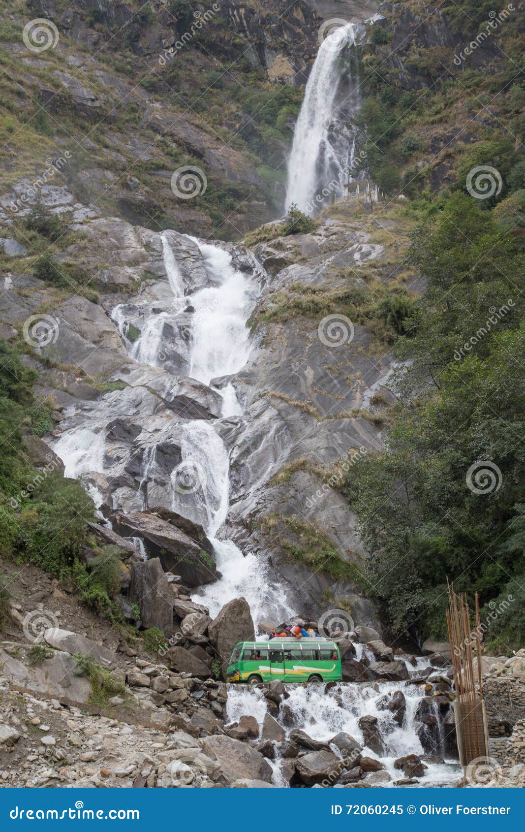 Bus Crossing Waterfall Stream in Nepal Stock Image - Image of rocky ...