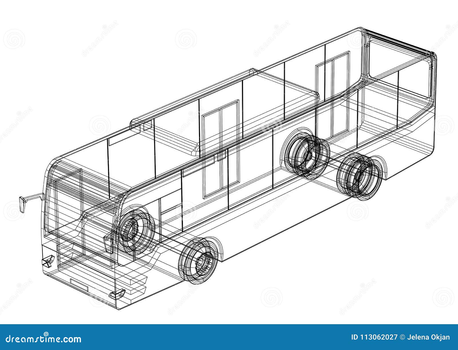 Bus 3D Blueprint - Isolated Stock Illustration - Illustration of ...
