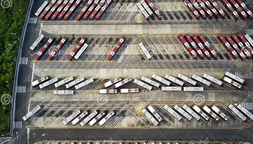 Bus Depot Red Buses Top-down View Aerial Drone Shot Stock Photo - Image ... Bus Depot Red Buses Top-down View Aerial Drone Shot Stock Photo - Image ...