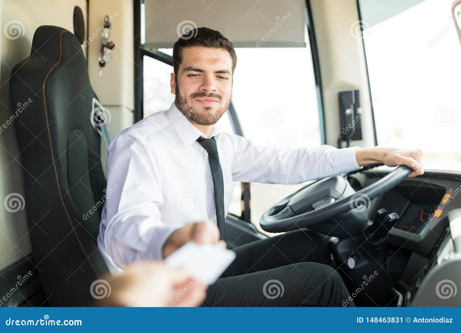 Bus Driver Checking Boarding Pass Stock Image - Image of driver ...