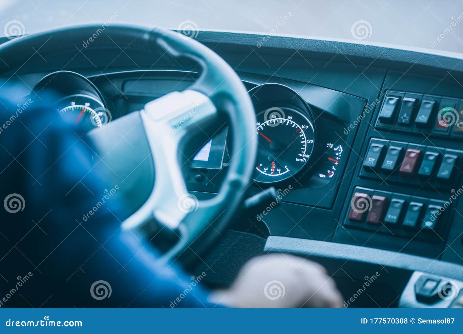 Bus Driver, Driving A Bus Or Truck: View Of The Steering Wheel And ...