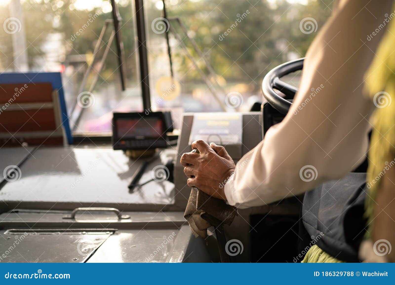 Bus Driver Holding Gearshift with Left Hand Stock Photo - Image of city ...