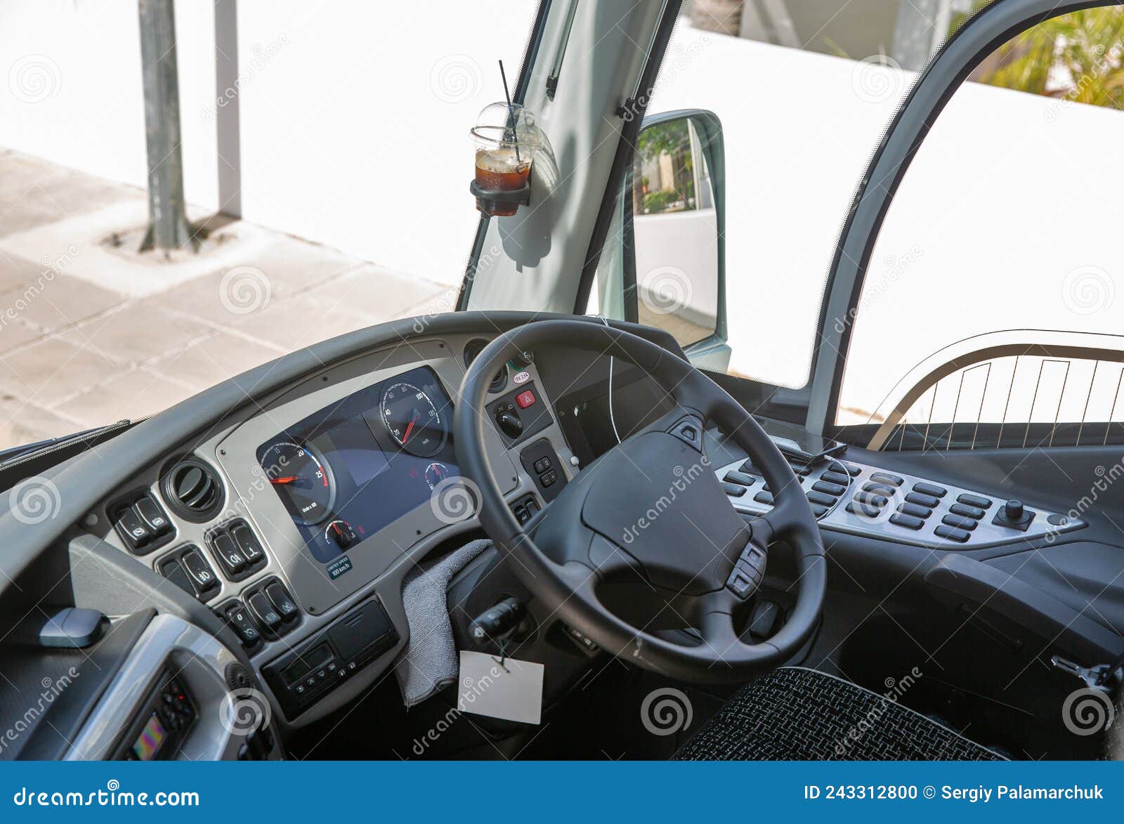 Bus driver`s seat closeup stock photo. Image of closeup - 243312800