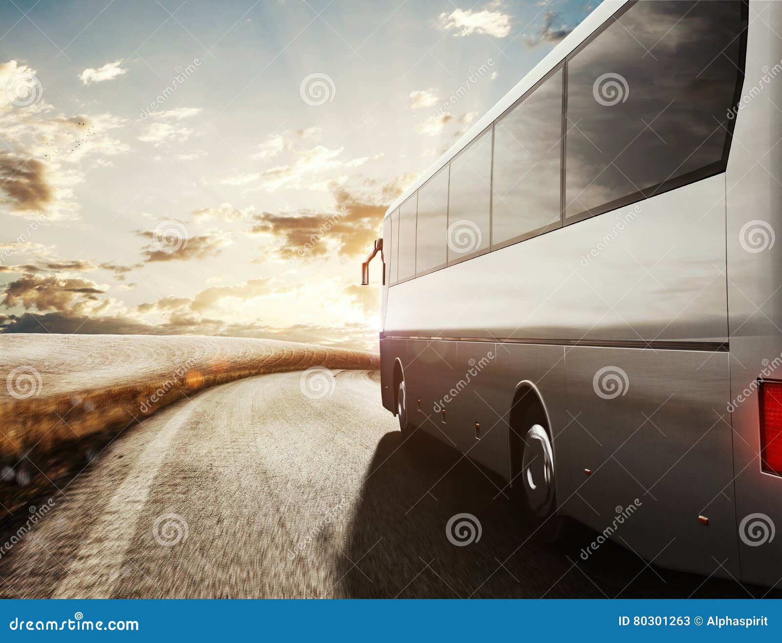 Bus Driving on Road. 3D Rendering Stock Image - Image of destination ...