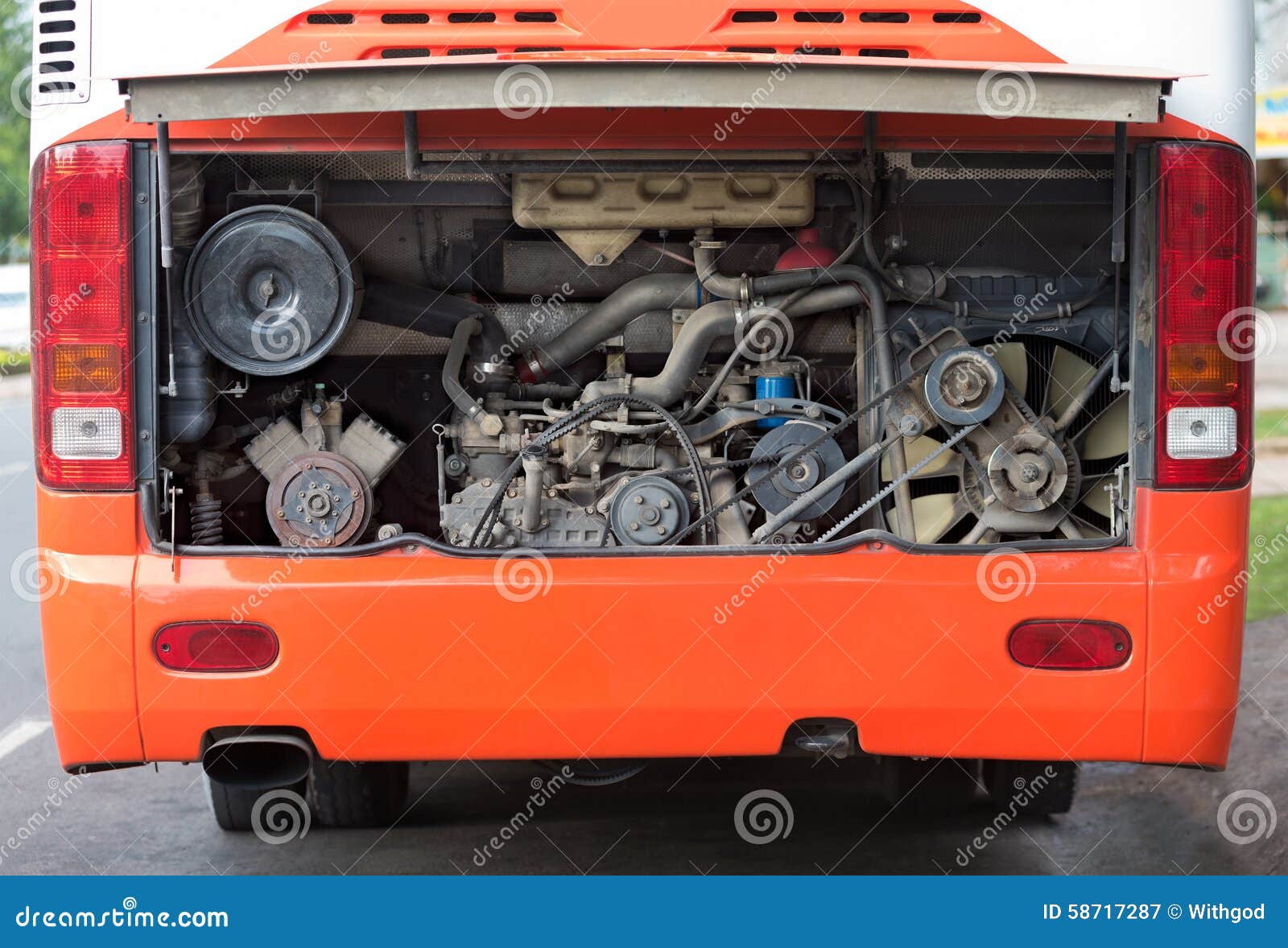 Bus engine stock image. Image of hose, hood, open, automobile - 58717287