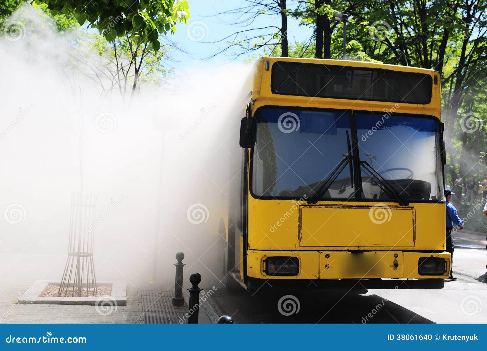 Bus on fire on the street editorial image. Image of person - 38061640