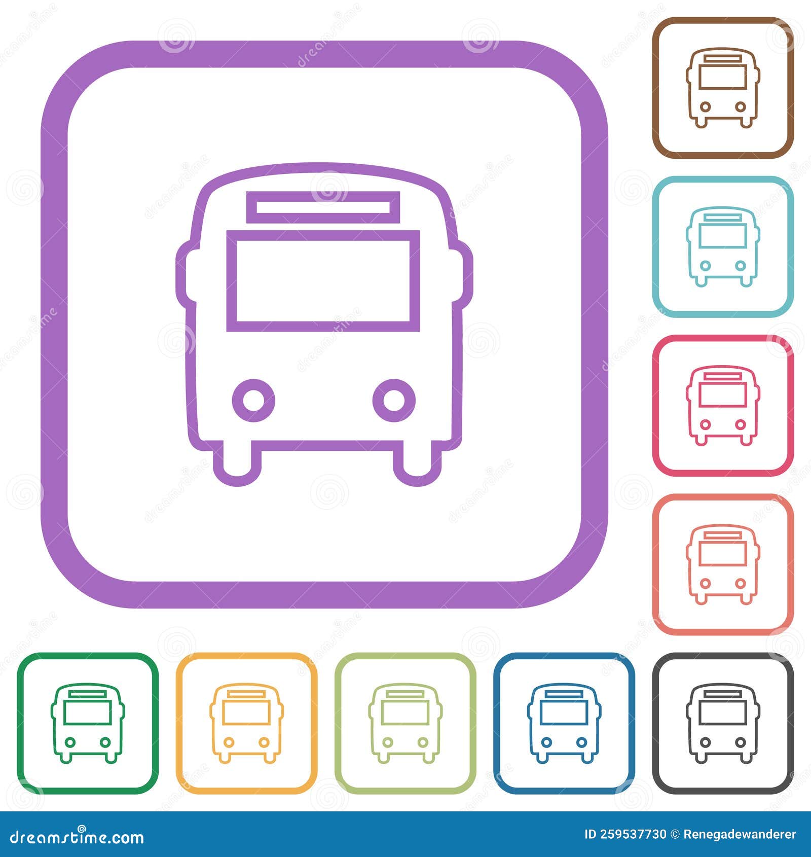 Bus Front View Outline Simple Icons Stock Vector - Illustration of ...