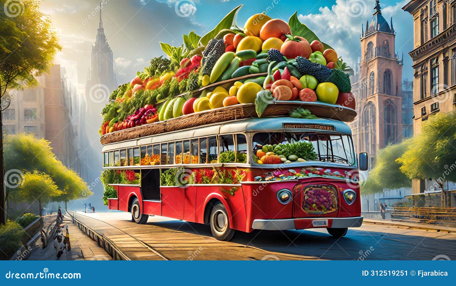 A Bus Full of Fruits and Vegetables Stock Illustration - Illustration ...