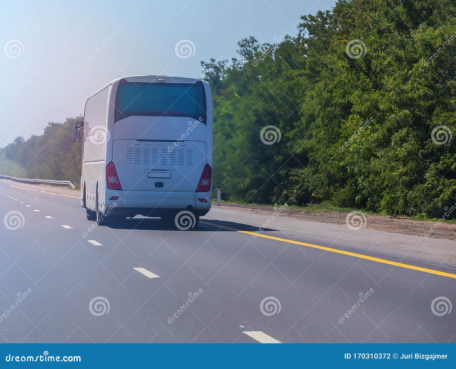 Bus Goes on Highway stock photo. Image of nonurban, forest - 170310372
