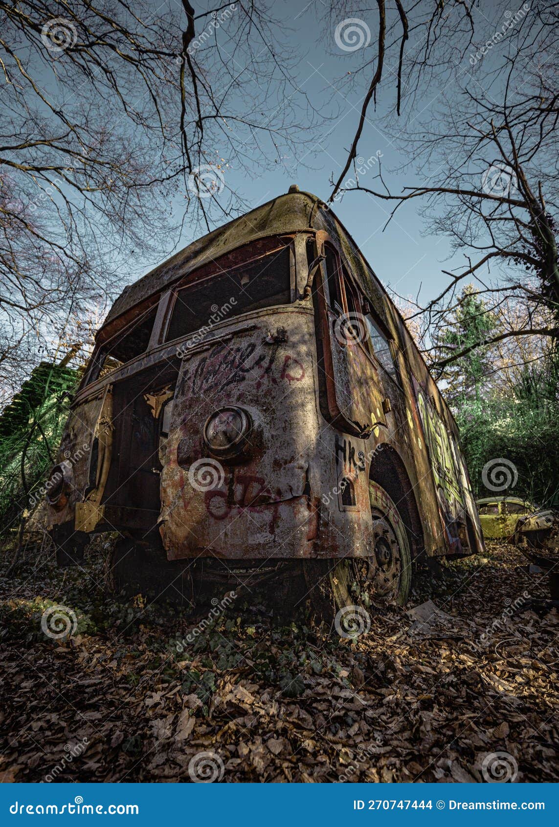 A Rusted Out Bus Sitting on the Side of the Road Stock Photo - Image of ...