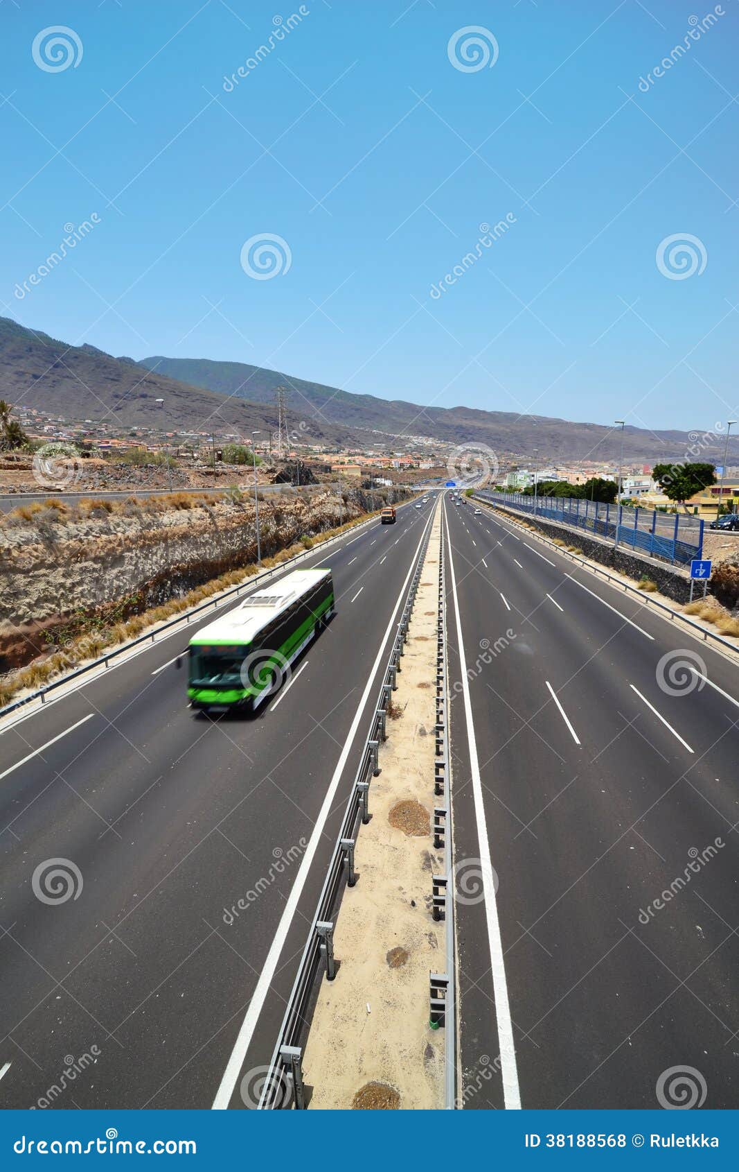 Bus on a Highway Near the Sea Coast Stock Photo - Image of dividing ...