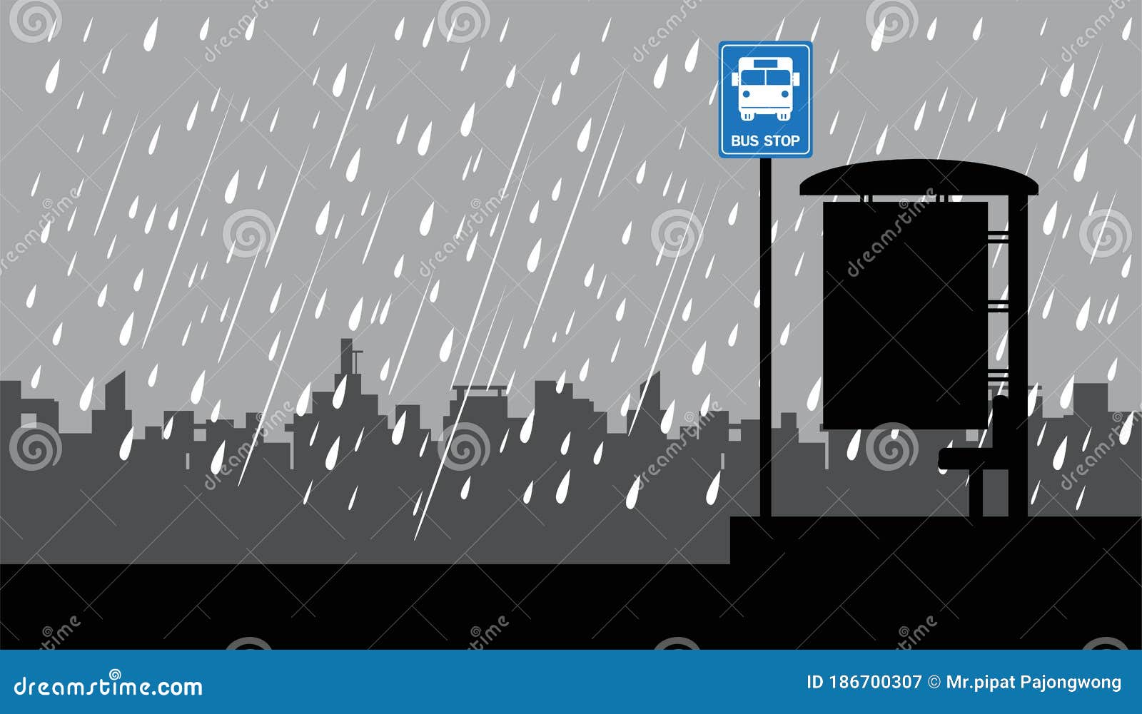 Bus Icon , Bus Stop,background Rain Clouds Stock Illustration ...