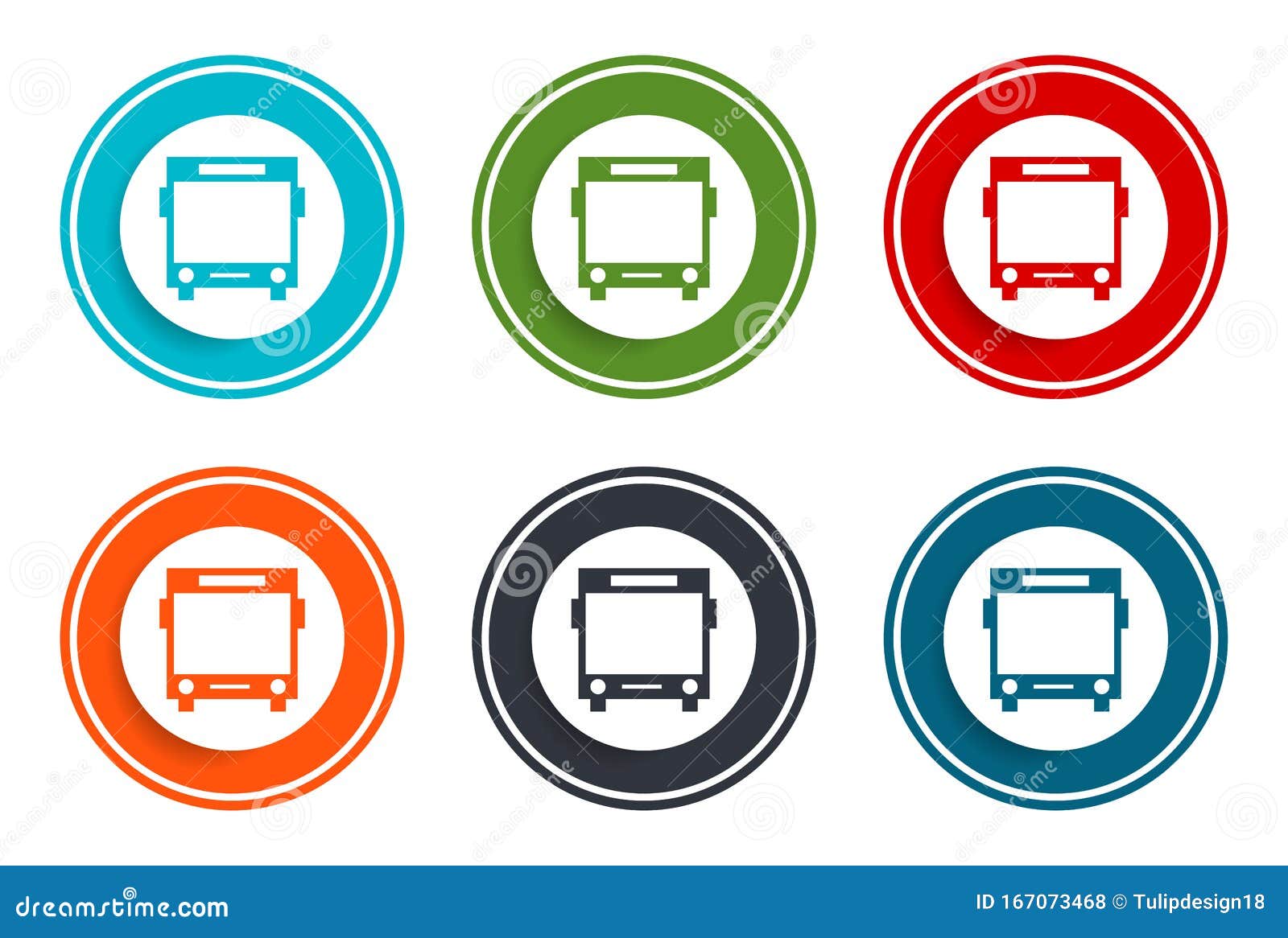 Bus Icon Flat Vector Illustration Design Round Buttons Collection 6 ...