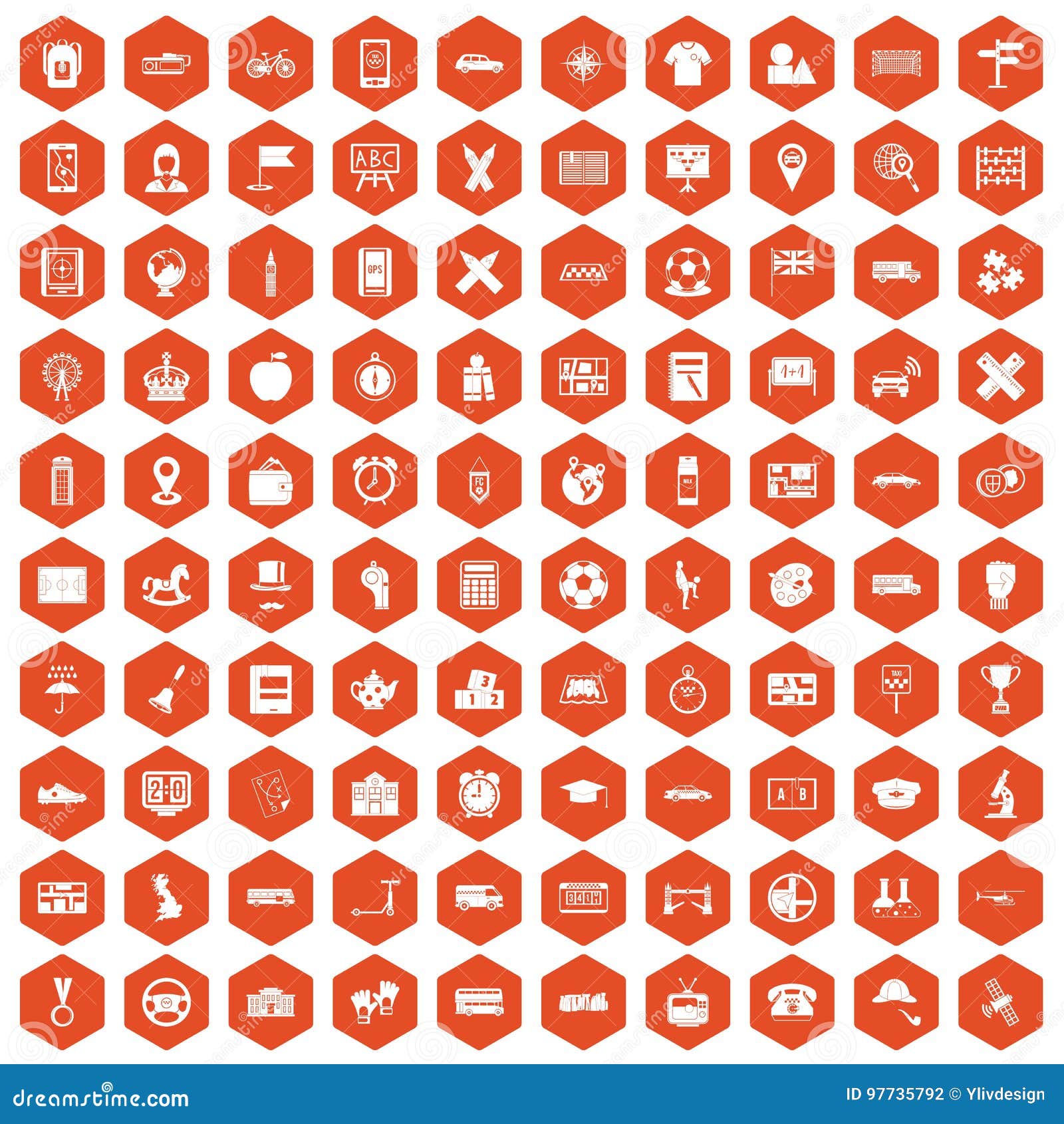 100 Bus Icons Hexagon Orange Stock Vector - Illustration of counter ...