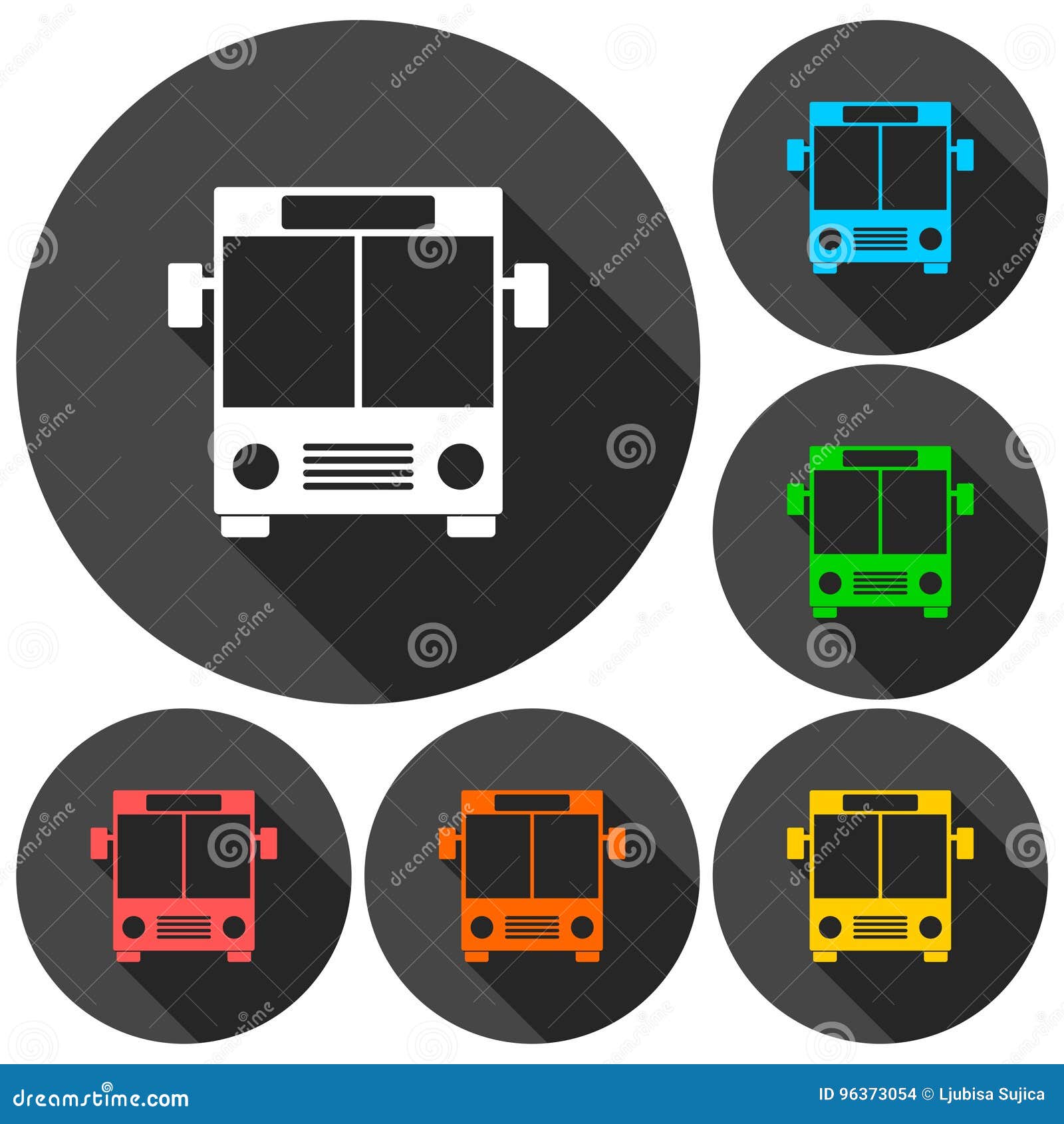 Bus Icons Set with Long Shadow Stock Vector - Illustration of service ...