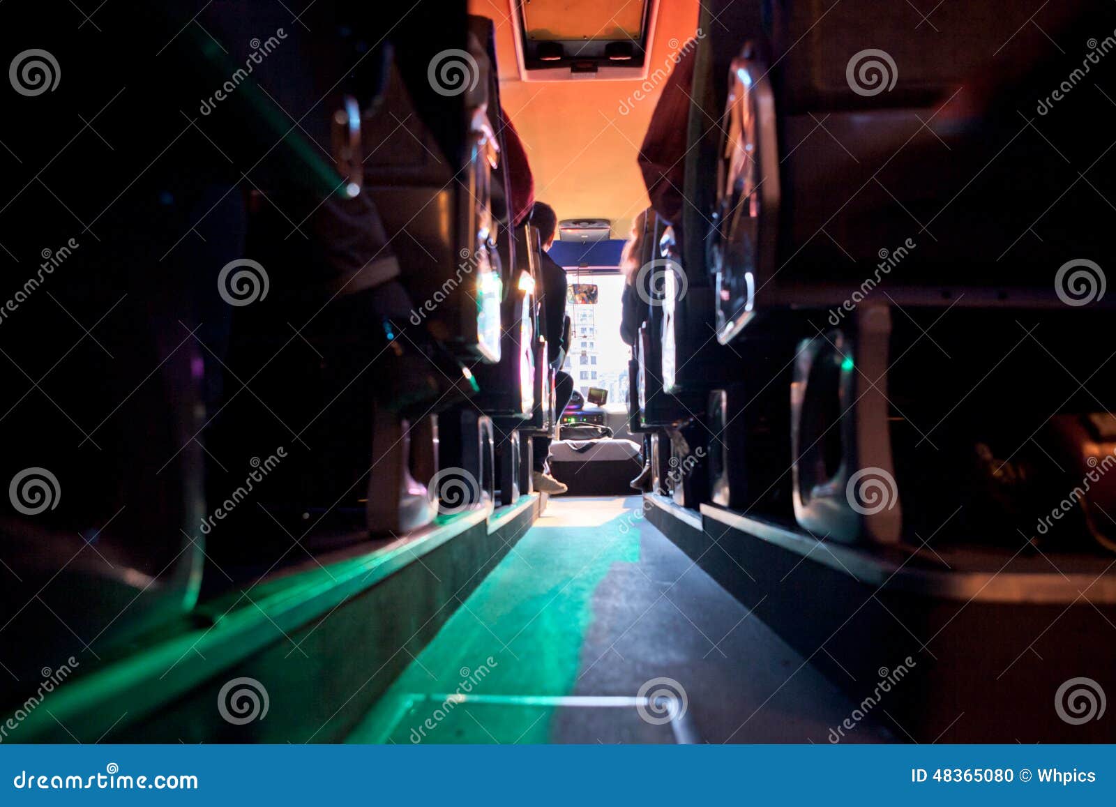 Bus inside at night stock photo. Image of city, colorful - 48365080