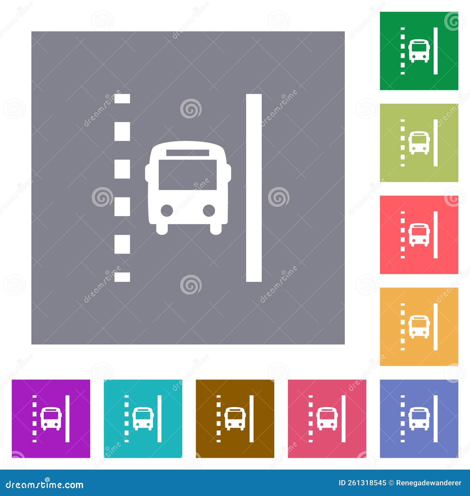 Bus lane square flat icons stock vector. Illustration of square - 261318545