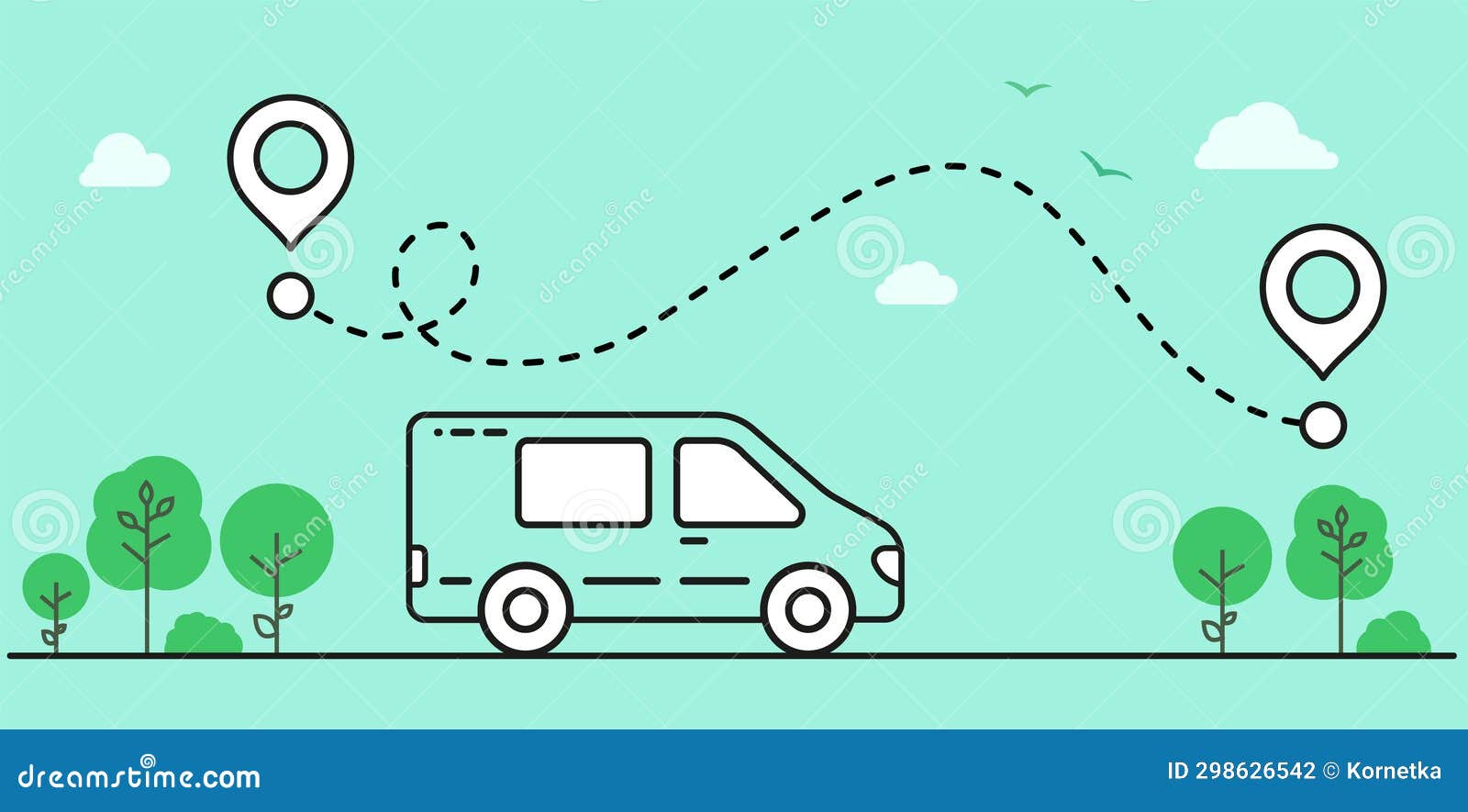 Bus and Map Icon. Delivery Way. Blue and White. through Forest Stock ...