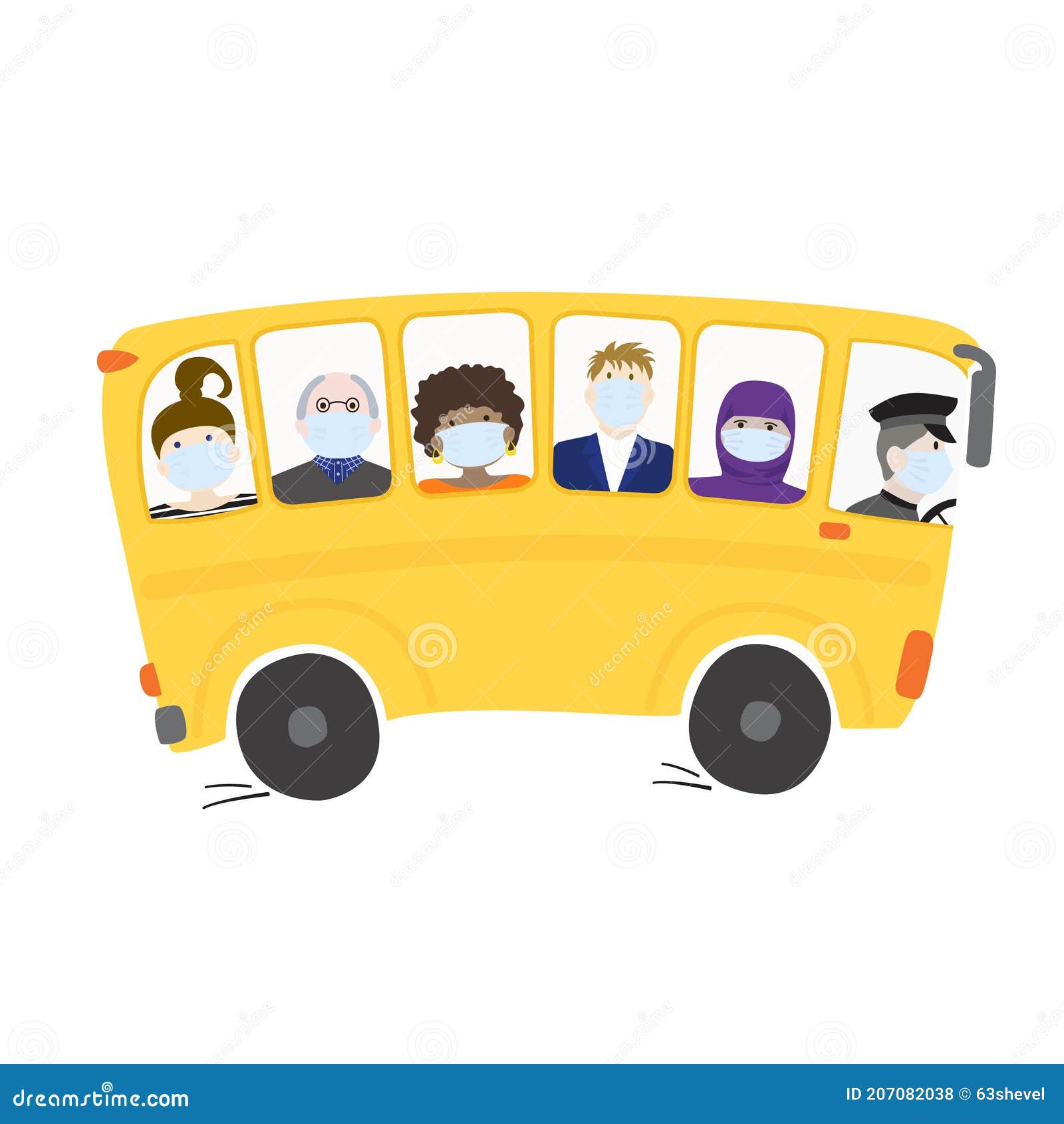 People in Medical Masks Ride the Bus. Colored Vector Illustration ...
