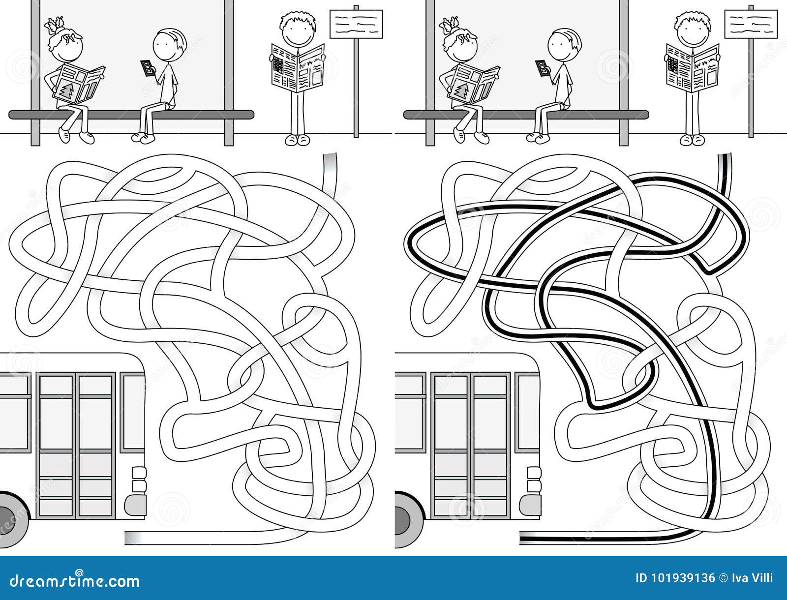 Bus maze stock vector. Illustration of drawing, boys - 101939136
