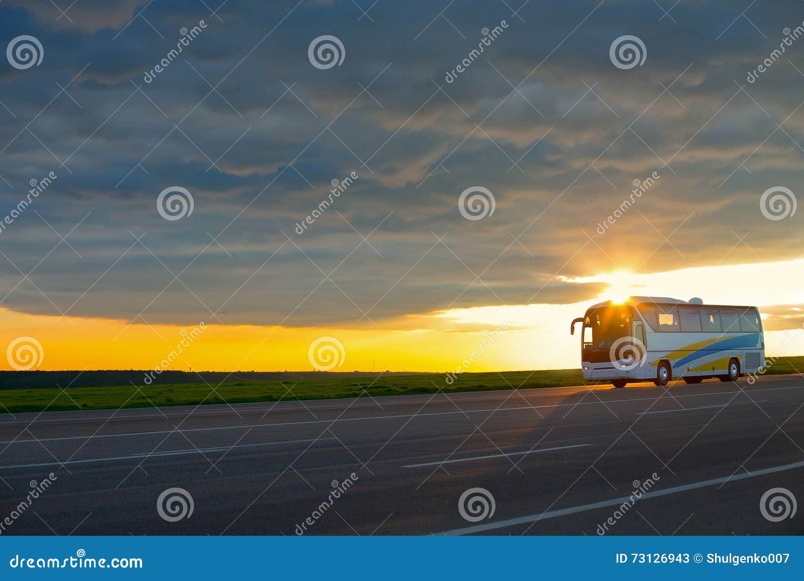 Bus Moving on High-speed Highway at Sunset. Stock Image - Image of ...
