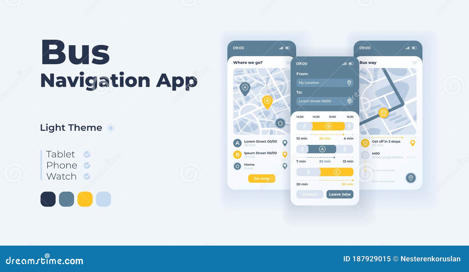 Bus Navigation Cartoon Smartphone Interface Vector Templates Set Stock ...