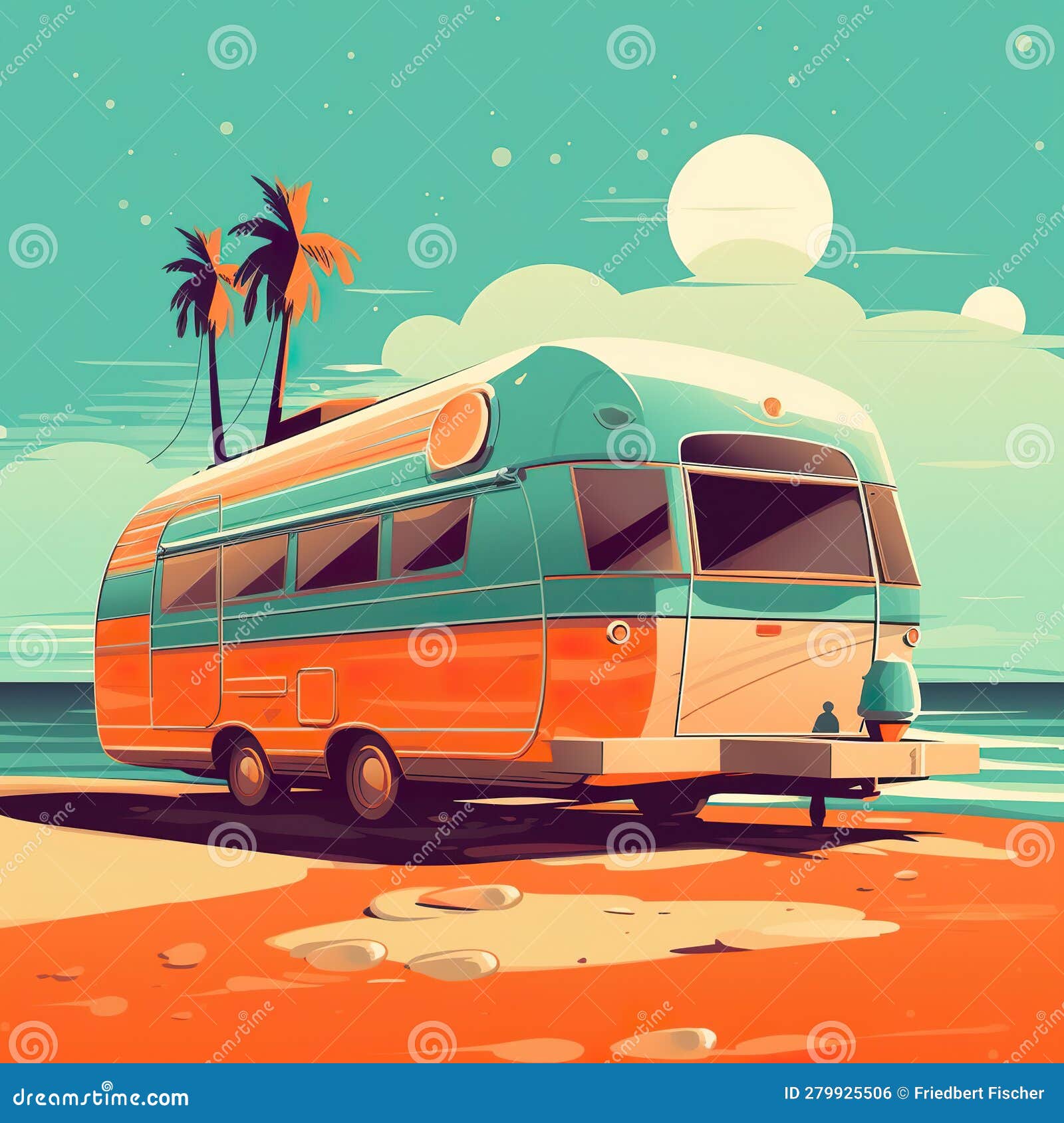 A Bus Parked on a Beach Next To the Ocean. Generative AI Image. Stock ...
