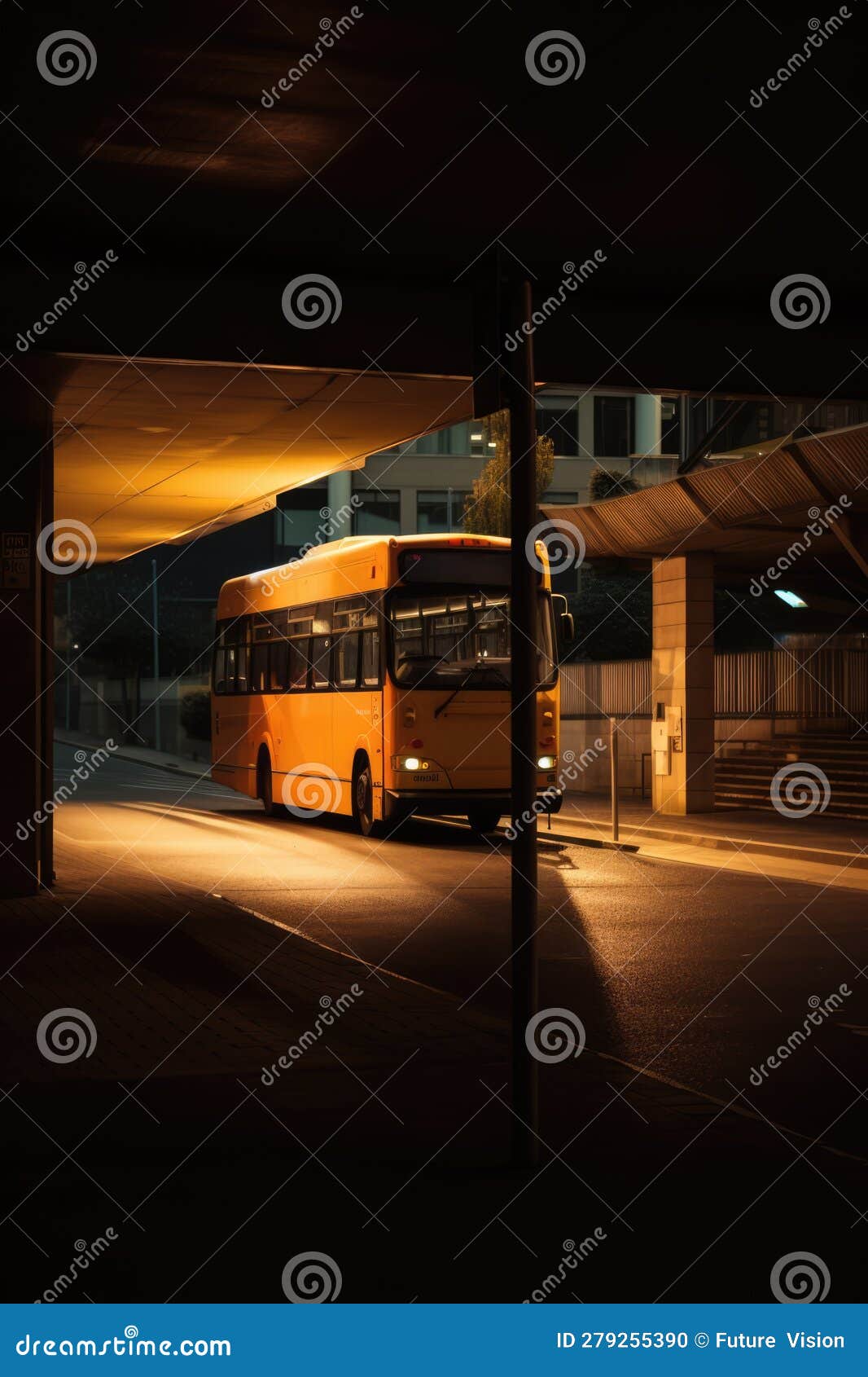 Bus Parked at Bus Station at Night, Created Using Generative Ai ...