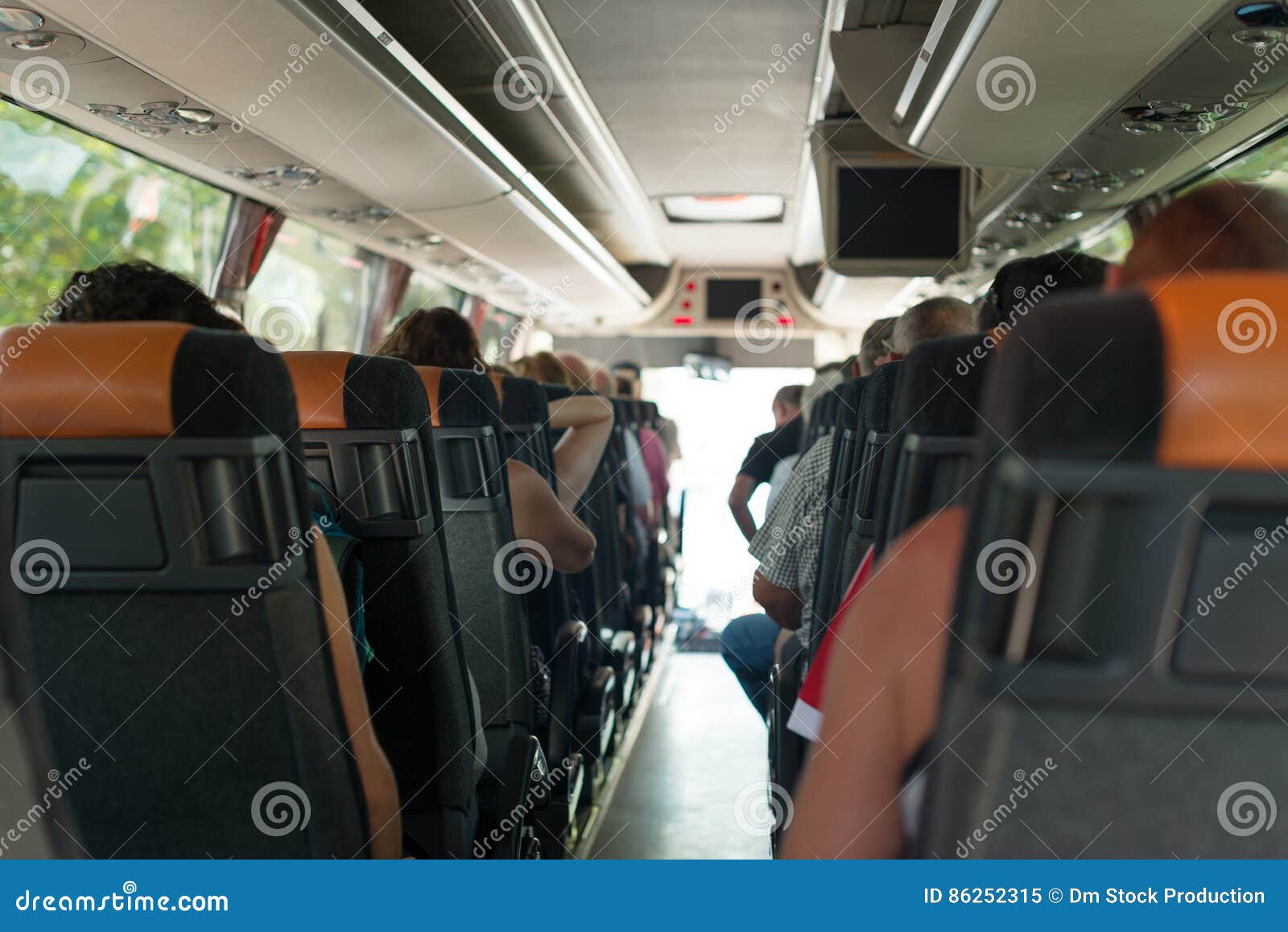 Bus with passengers. stock image. Image of moving, corridor - 86252315