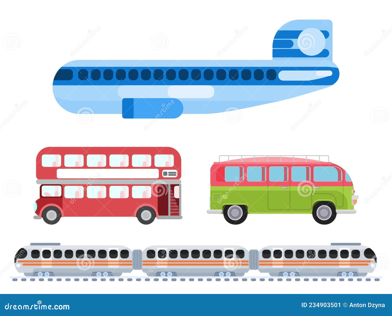 Bus Plane Car Train Different Vehicles. Flat Style Stock Vector ...