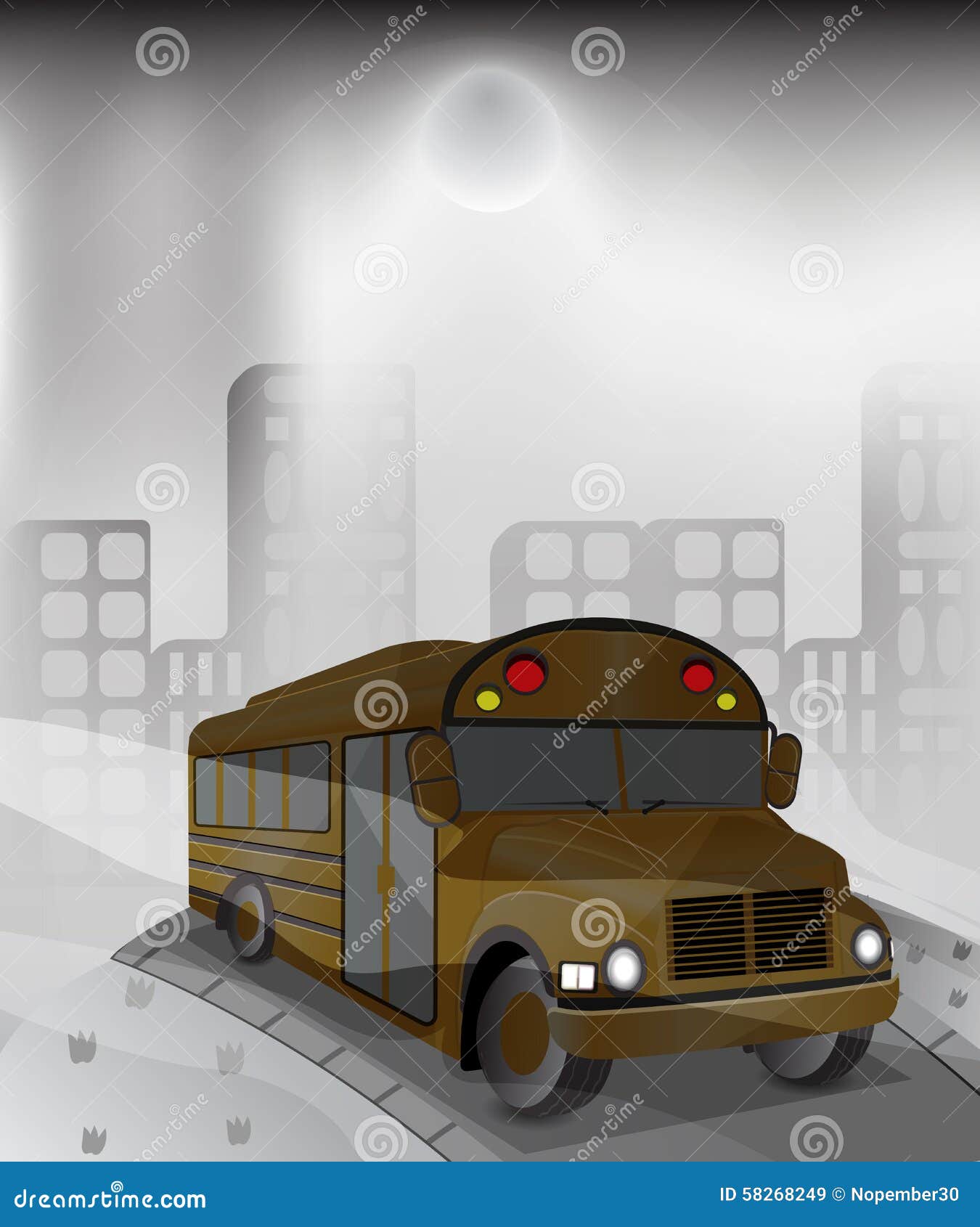 Bus in polluted city stock vector. Illustration of contamination - 58268249