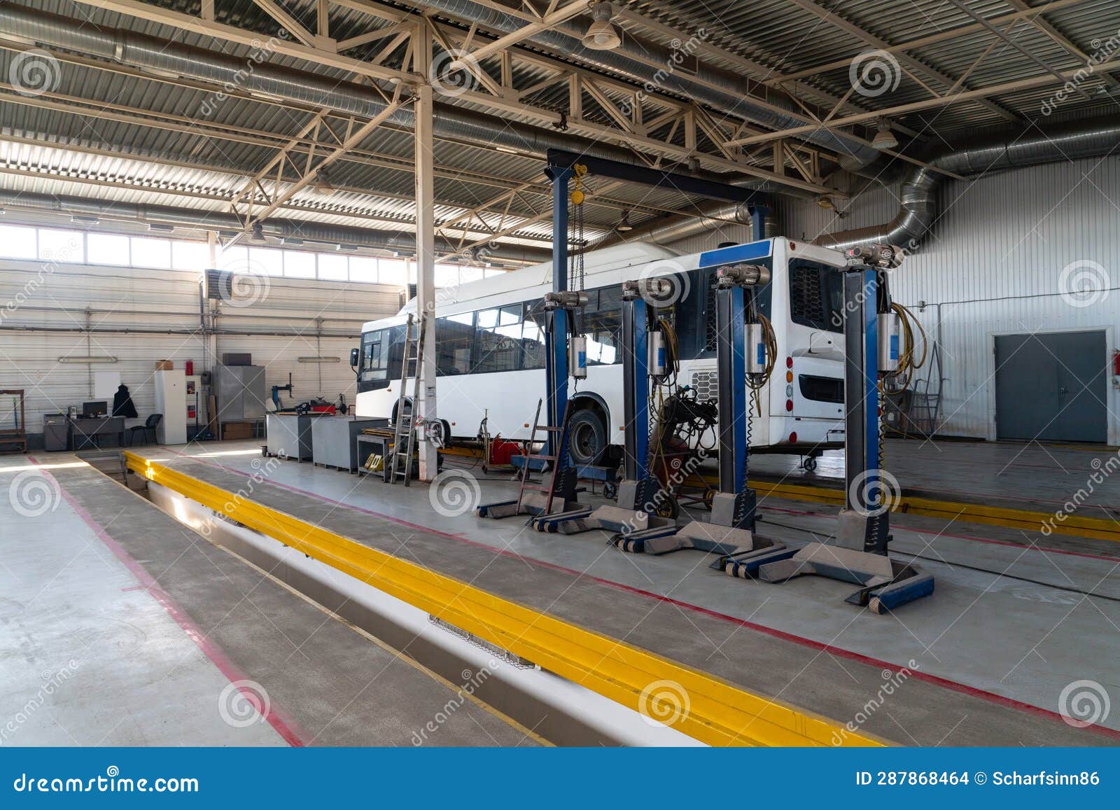 Bus repair in car service stock photo. Image of motor - 287868464