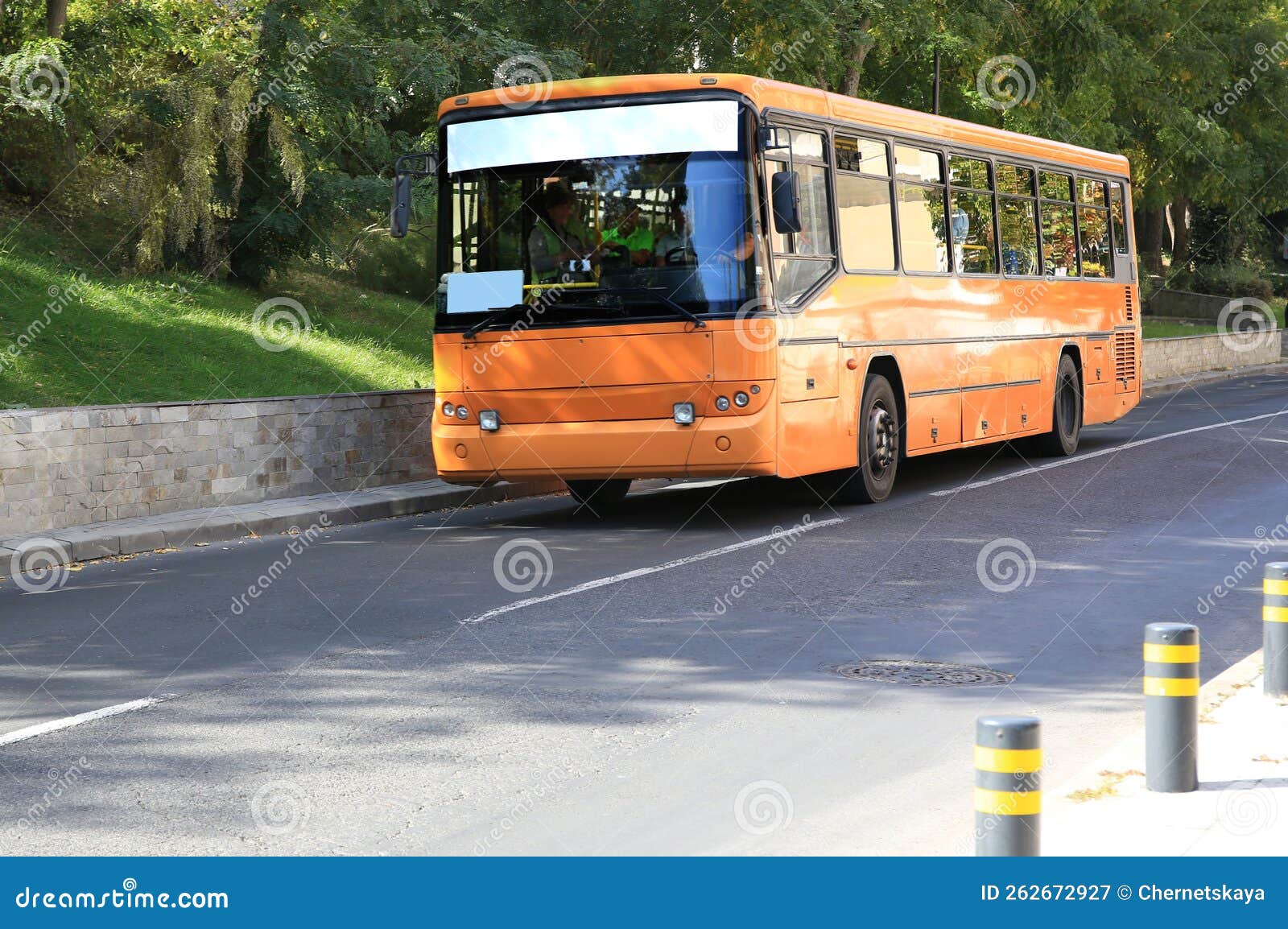 Bus on Road in City. Public Transport Stock Image - Image of street ...