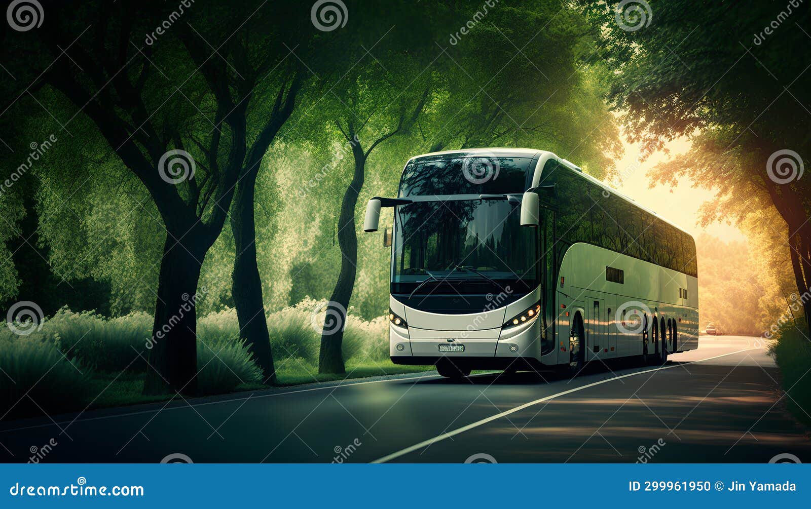 Bus on the Road in the Forest. Side View Stock Illustration ...