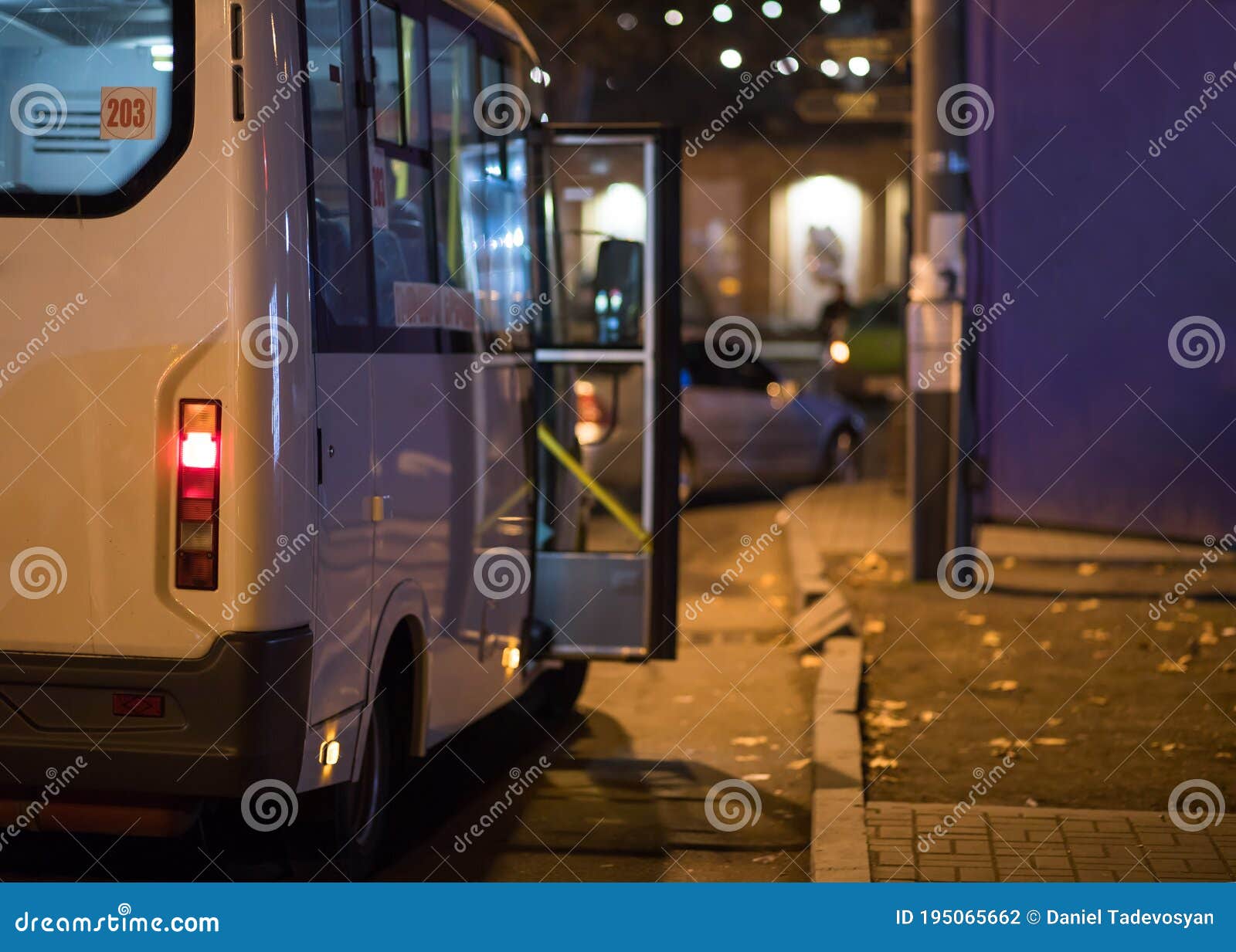 Bus in road in night stock photo. Image of isolated - 195065662