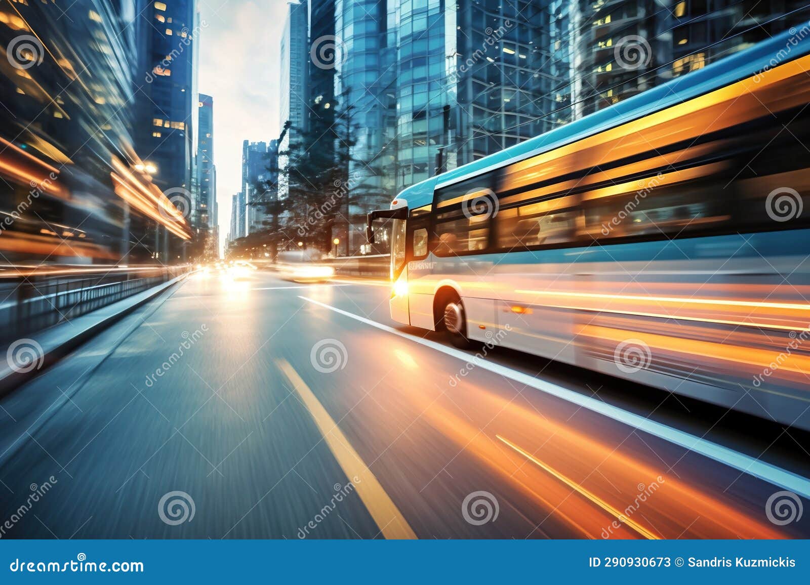 Bus Running on City Streets, Motion Blur. Generative AI. Stock ...