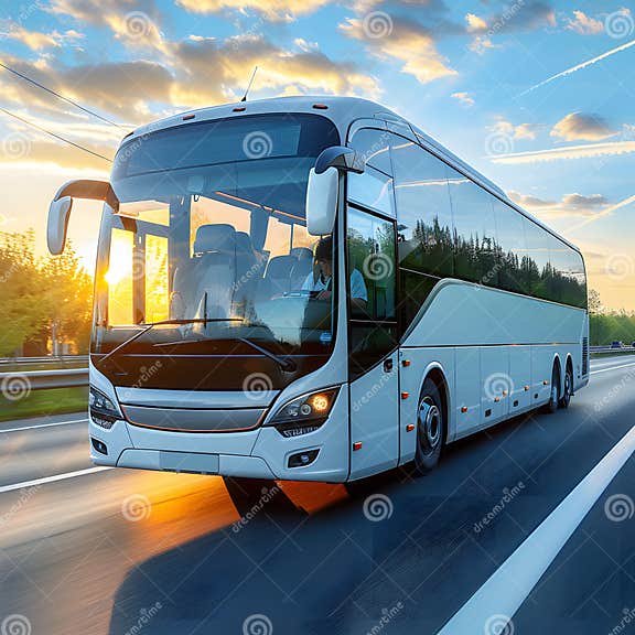 A Bus is Running on the Road. Stock Illustration - Illustration of ...