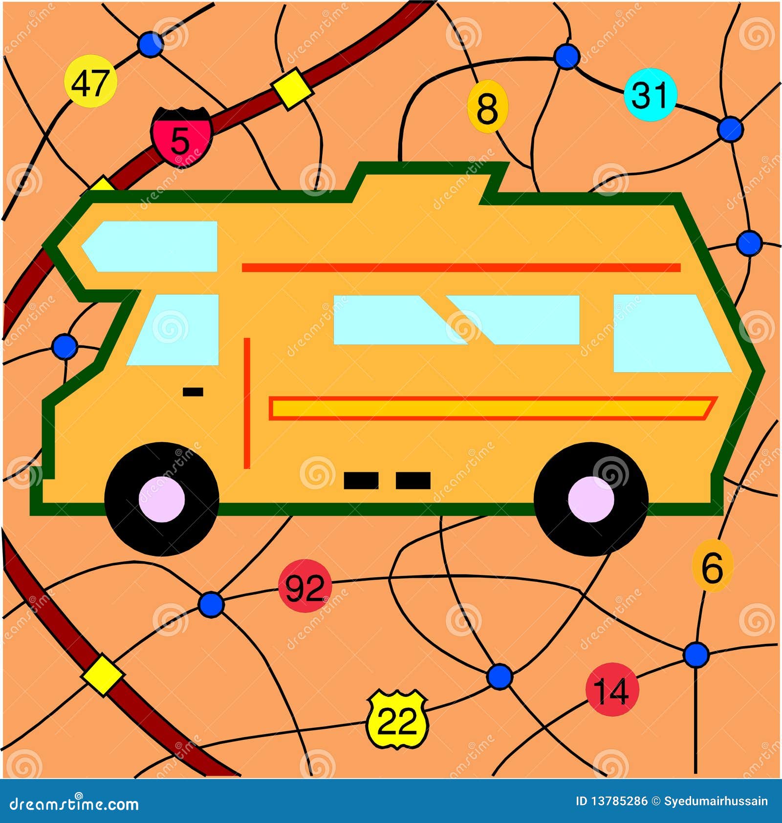 Bus rut with map stock vector. Illustration of orange - 13785286