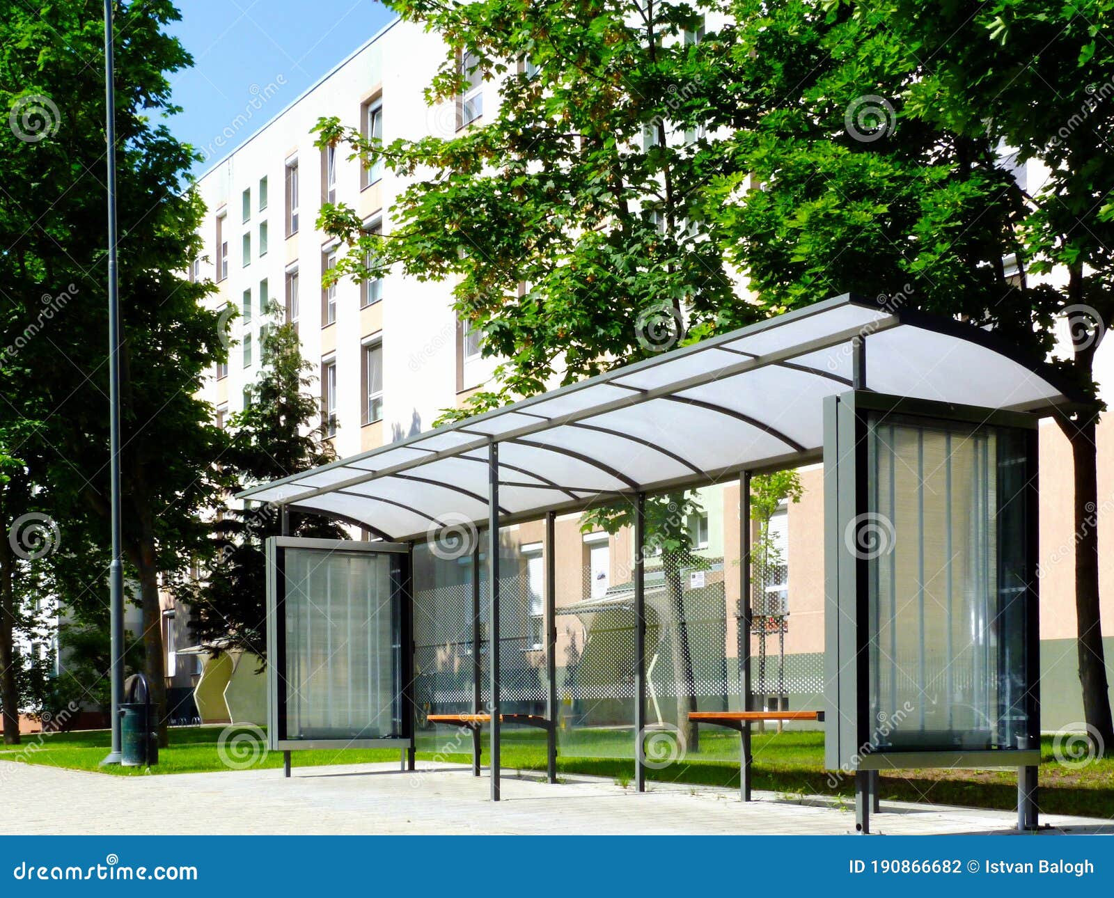 Bus Shelter at a Bus Stop. Glass Light Box Side Ad Panel. Template ...
