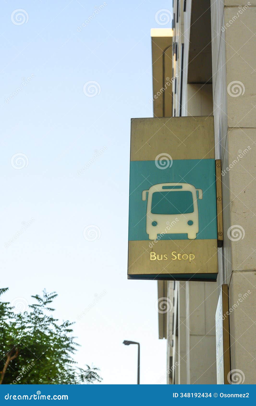 Bus Sign Hung on the Building Wall Stock Photo - Image of marketing ...