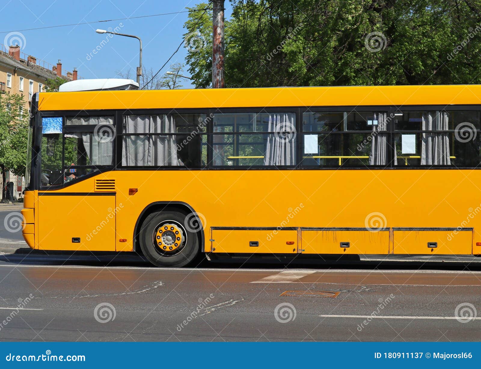 Bus Standing at the Road Crossing Stock Image - Image of standing ...
