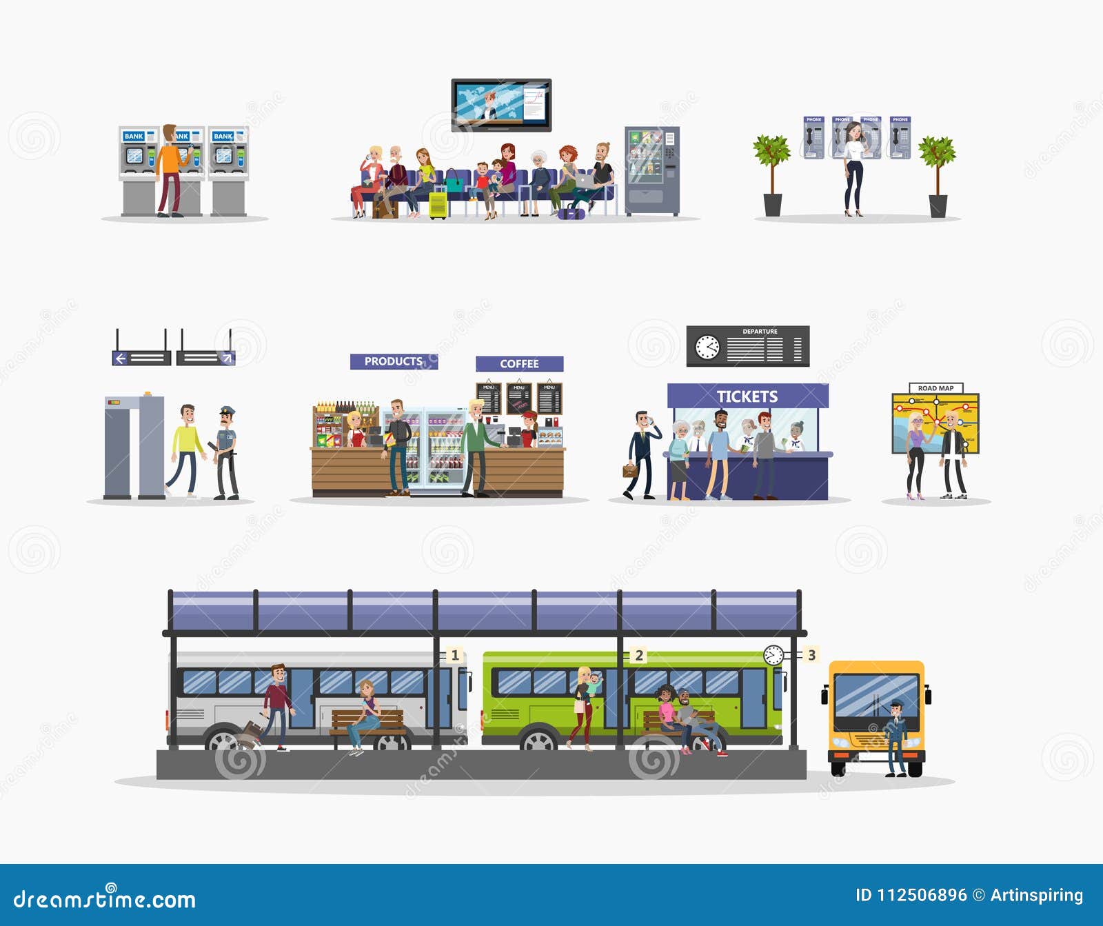 Bus station building. stock vector. Illustration of transit - 112506896