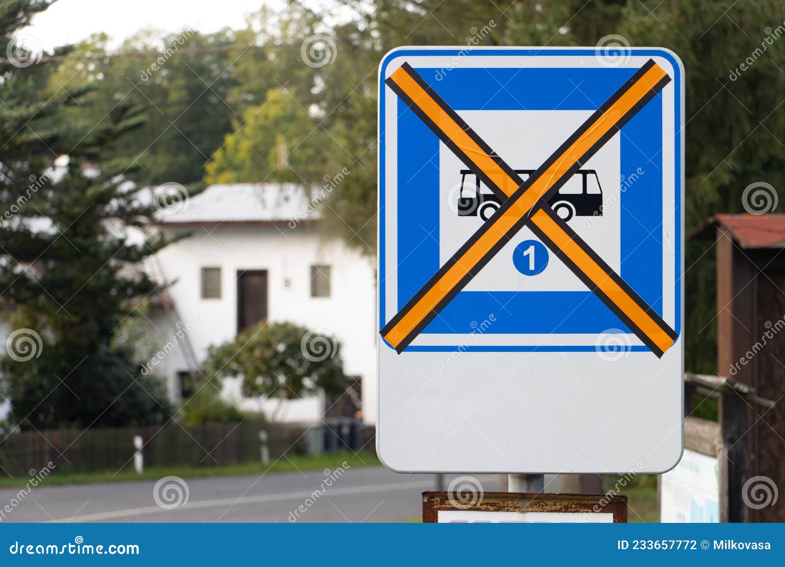 Bus Station Sign with Temporary Restriction. Stock Photo - Image of ...