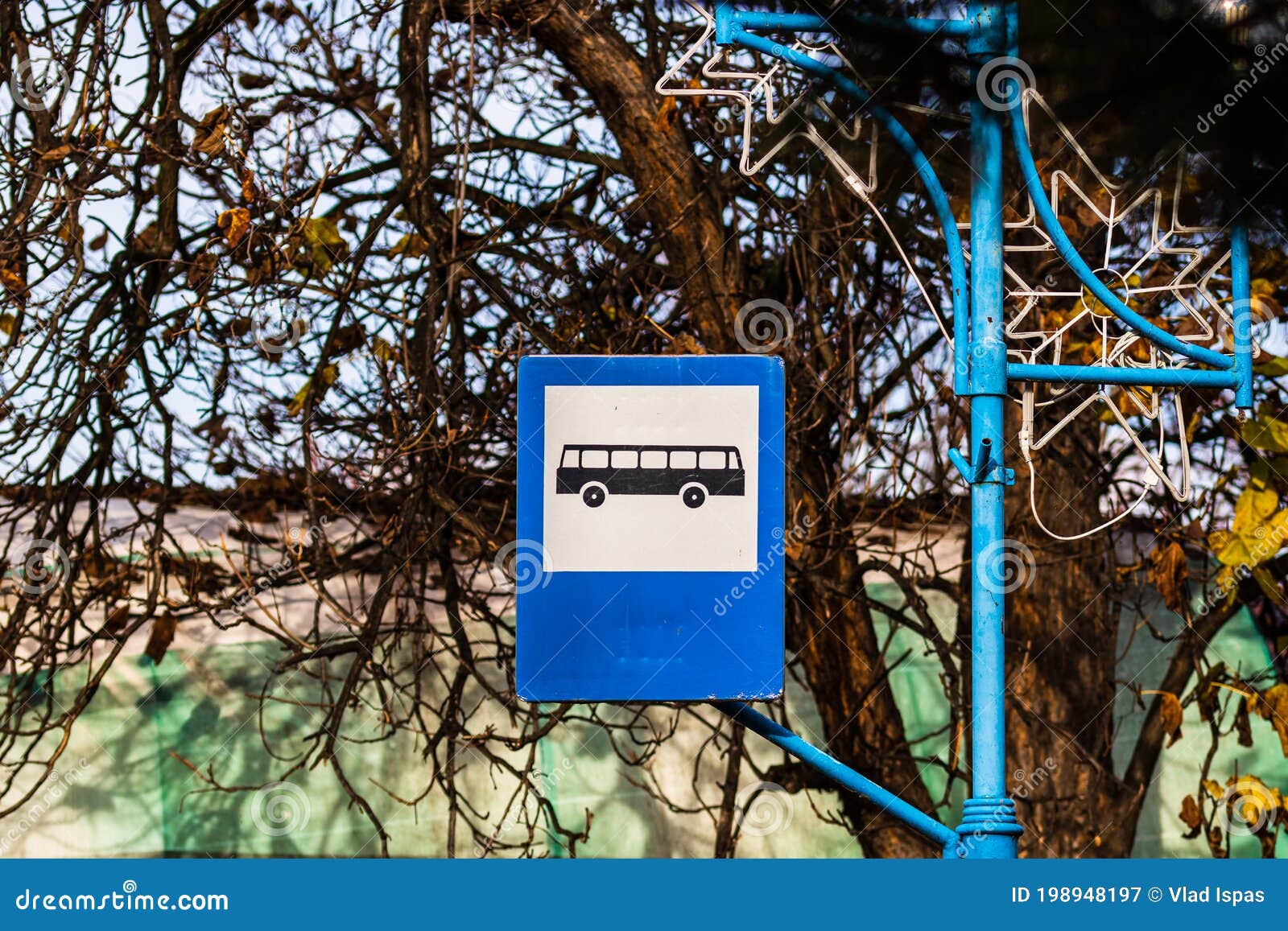 Bus Station Stop Sign on Post Pole, Traffic Roadsign Isolated Stock ...